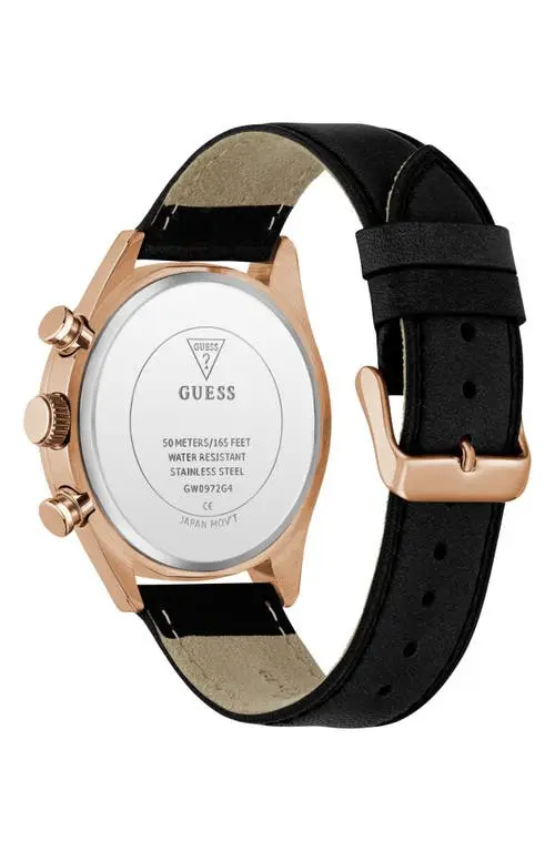 Guess Dawson Chronograph Leather Strap Watch - Black