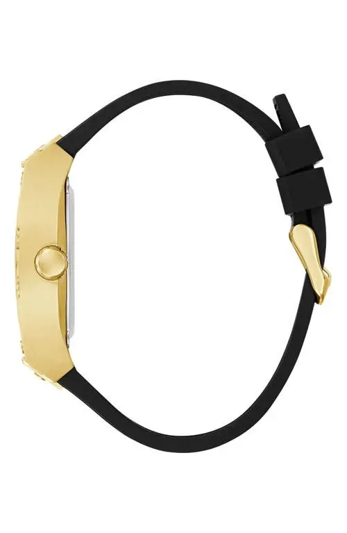 Guess Phoenix Goldtone Skeleton Automatic Silicone Strap Watch