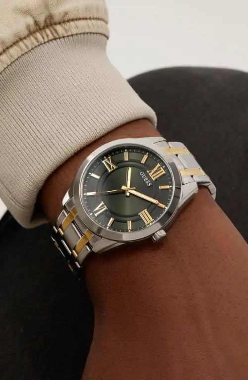 Guess Elliot Green Dial Two-tone Bracelet Watch