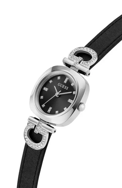 Guess Crystal G-logo Leather Strap Watch
