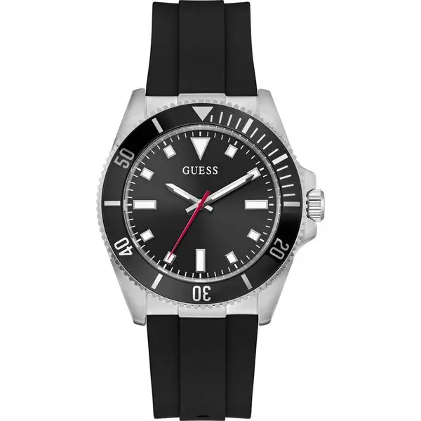 Guess Cliff Watch With Silicone Strap - Black/silver