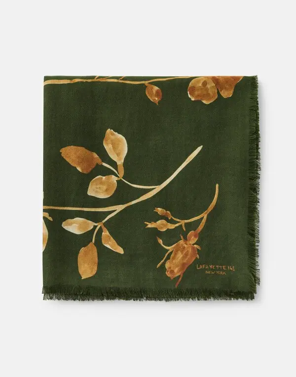 Lafayette 148 New York Rose Print Cashmere Silk Square Scarf - Forest Multi