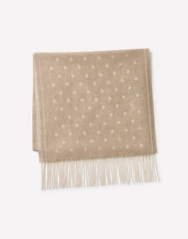Lafayette 148 New York Polka Dot Jacquard Cashmere Fringe Scarf - Oatmeal Multi