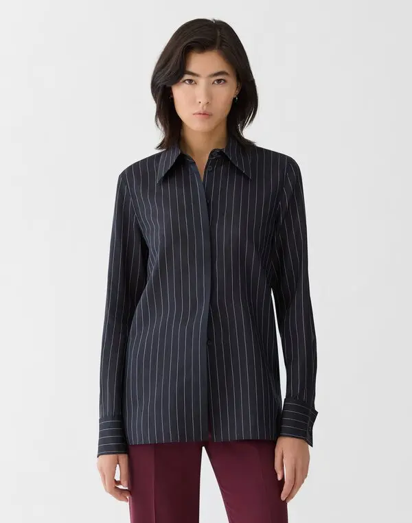 Lafayette 148 New York Pinstripe Silk Blouse