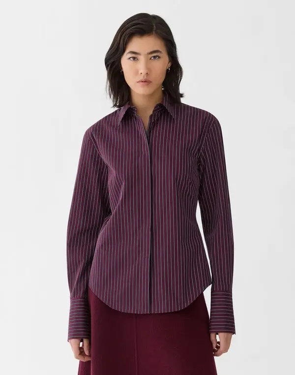 Lafayette 148 New York Pinstripe Cotton Tailored Shirt