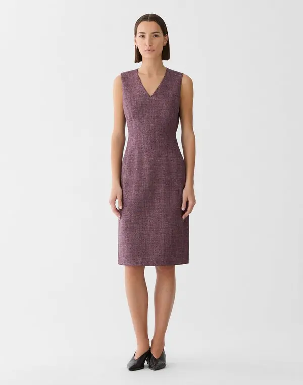 Lafayette 148 New York Sleeveless V-neck Wool Midi Sheath Dress