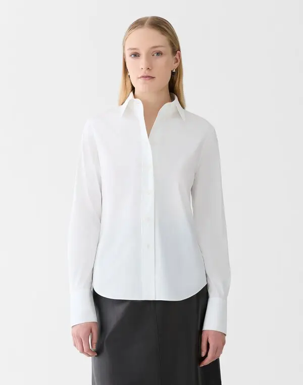 Lafayette 148 New York Stretch Cotton Button Front Slim Shirt