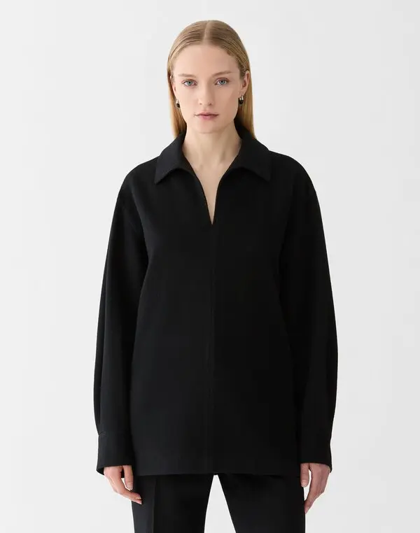Lafayette 148 New York Camel Hair Popover Long Sleeve Blouse