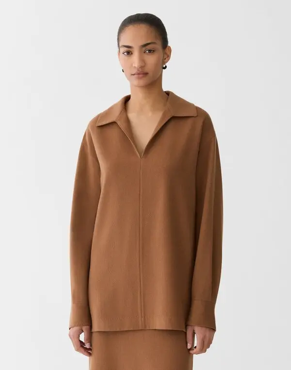 Lafayette 148 New York Camel Hair Popover Long Sleeve Blouse - Vicuna