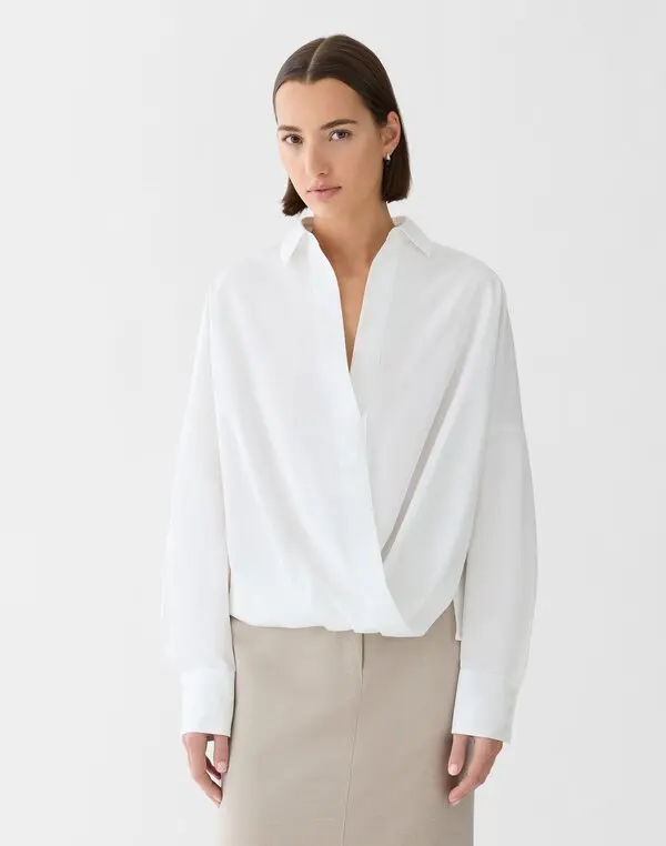 Lafayette 148 New York Organic Cotton Popover Wrap Shirt