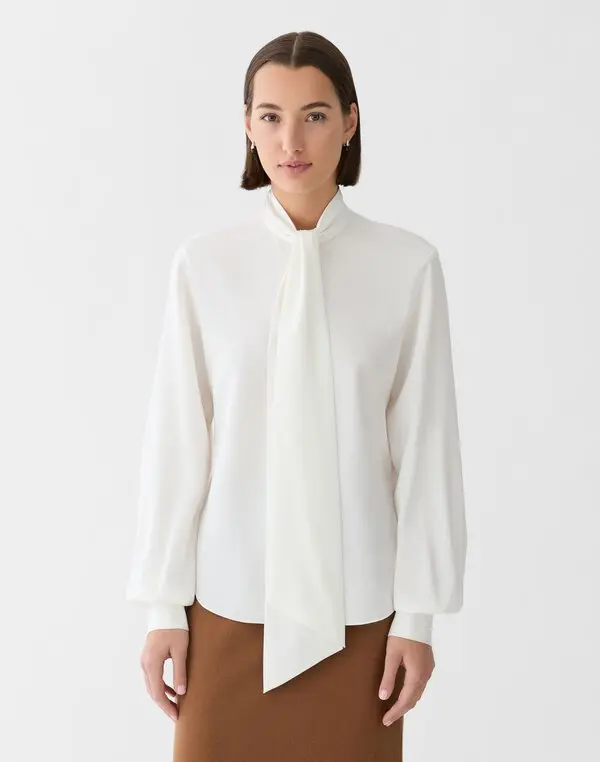 Lafayette 148 New York Organic Silk Stretch Georgette Tie Neck Blouse