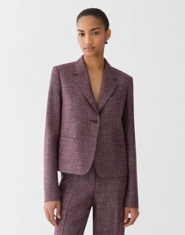 Lafayette 148 New York Wool Mouliné Single-button Cropped Blazer