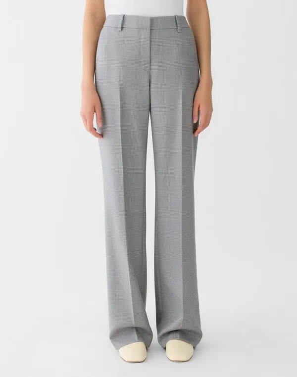 Lafayette 148 New York Wool Glen Plaid High Rise Straight Leg Trousers