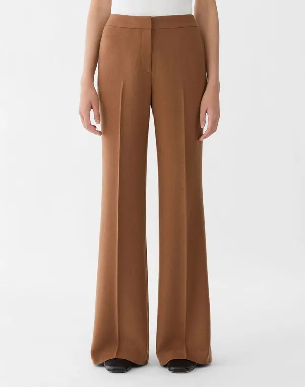 Lafayette 148 New York Camel Hair High Rise Flared Pants - Vicuna