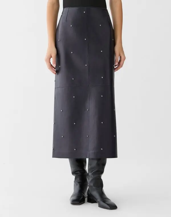 Lafayette 148 New York Studded Nappa Leather Pencil Skirt