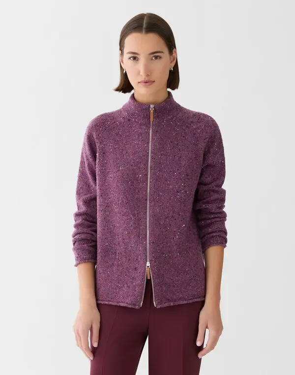 Lafayette 148 New York Cashmere Donegal Zip Front Cardigan