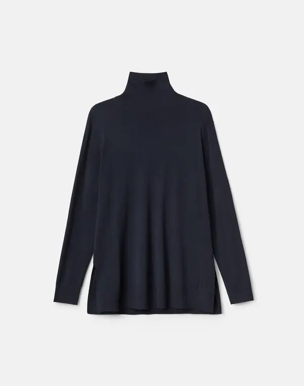 Lafayette 148 New York Washable Merino Wool Stand Collar Sweater - Blue Ink