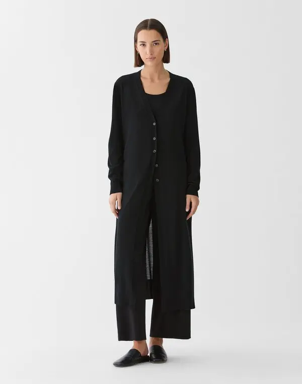 Lafayette 148 New York Washable Merino Wool Button Front Long Cardigan