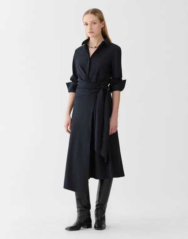 Lafayette 148 New York Brushed Wool Midi Wrap Shirt Dress