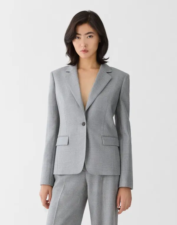 Lafayette 148 New York Wool Glen Plaid Single-button Blazer