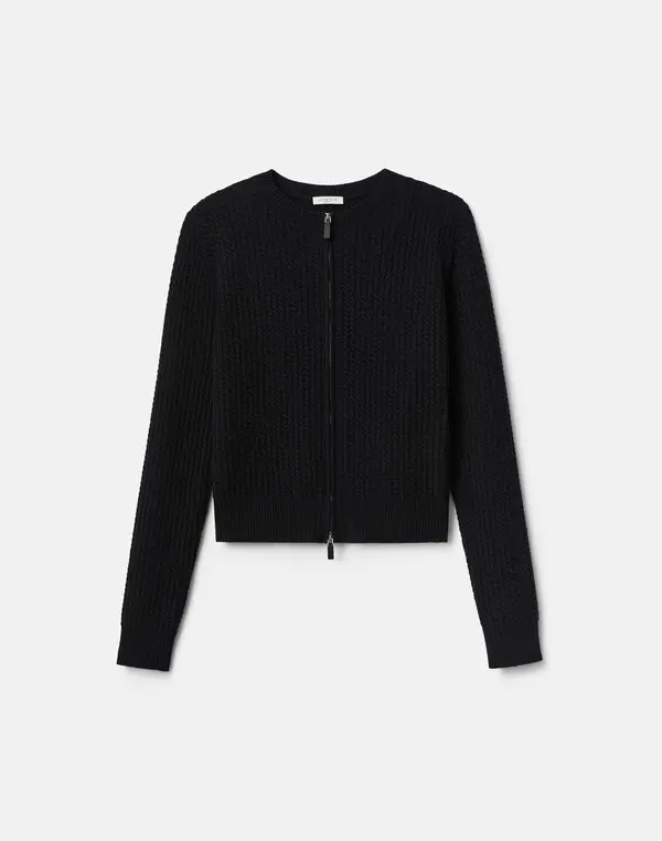 Lafayette 148 New York Cashmere Cable Cropped Zip Cardigan - Black