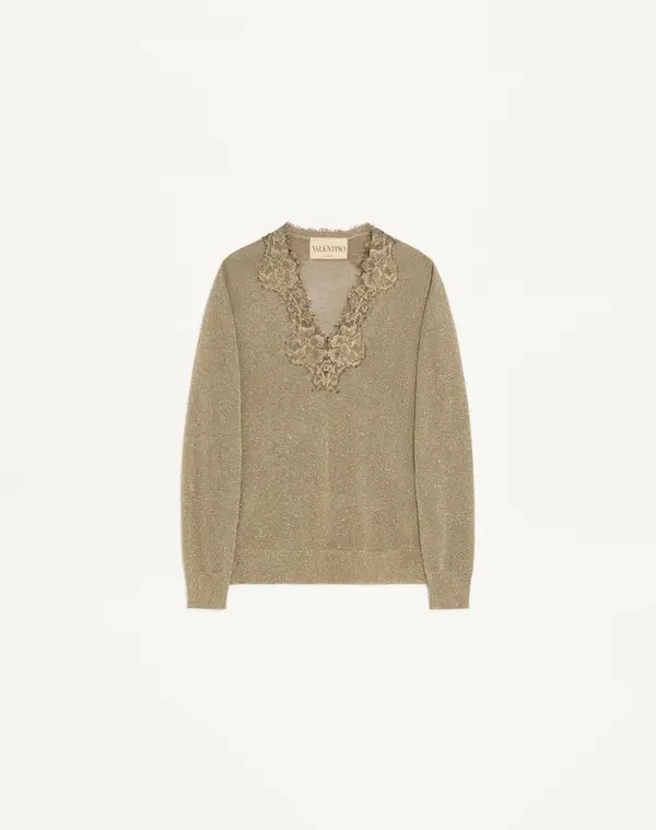 Valentino Garavani Lurex Jumper With Lace Trim - Gold