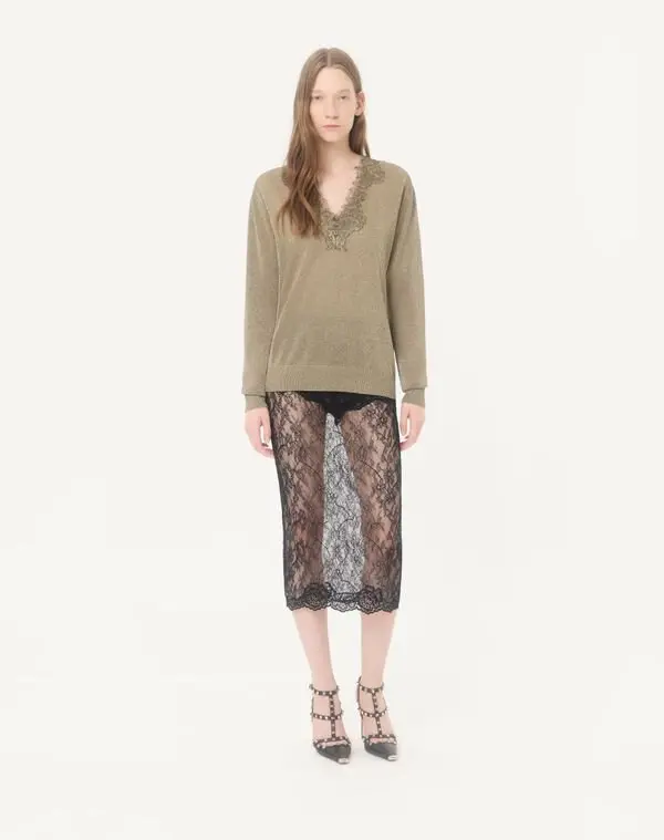 Valentino Garavani Lurex Jumper With Lace Trim - Gold