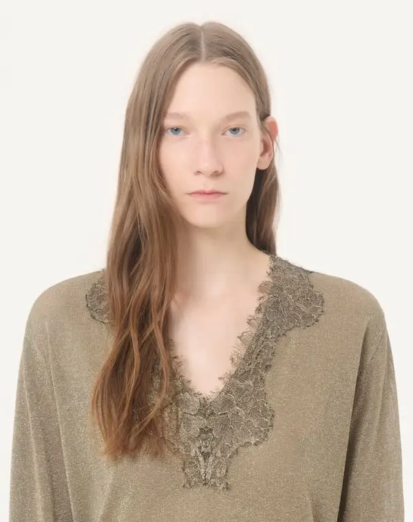 Valentino Garavani Lurex Jumper With Lace Trim - Gold