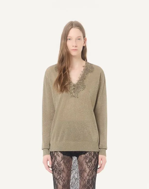 Valentino Garavani Lurex Jumper With Lace Trim - Gold