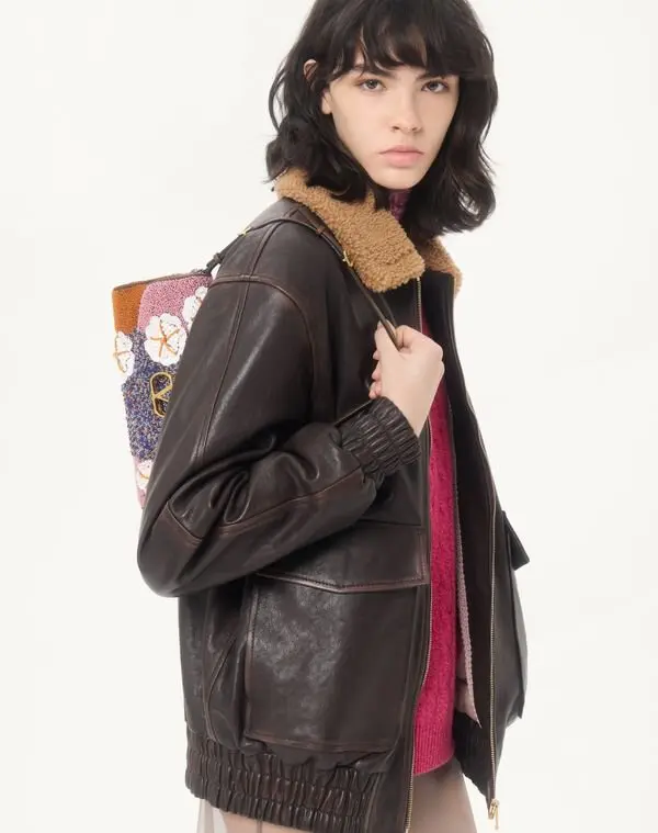 Valentino Garavani Aged-effect Leather Caban Jacket With Shearling Collar