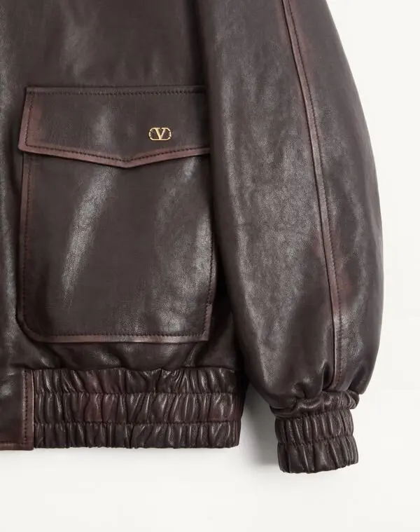 Valentino Garavani Aged-effect Leather Caban Jacket With Shearling Collar