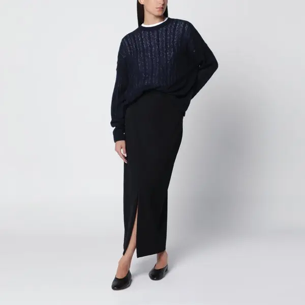 LISA YANG Navy Cable-knit Amabel Cashmere-silk Sweater