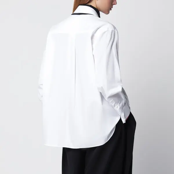 Sacai Cotton Blend Shirt With Integrated Black Scarf - White