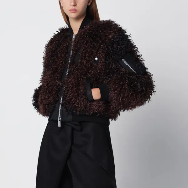 Sacai Bomber Jacket With Curly-effect Faux Fur Inserts