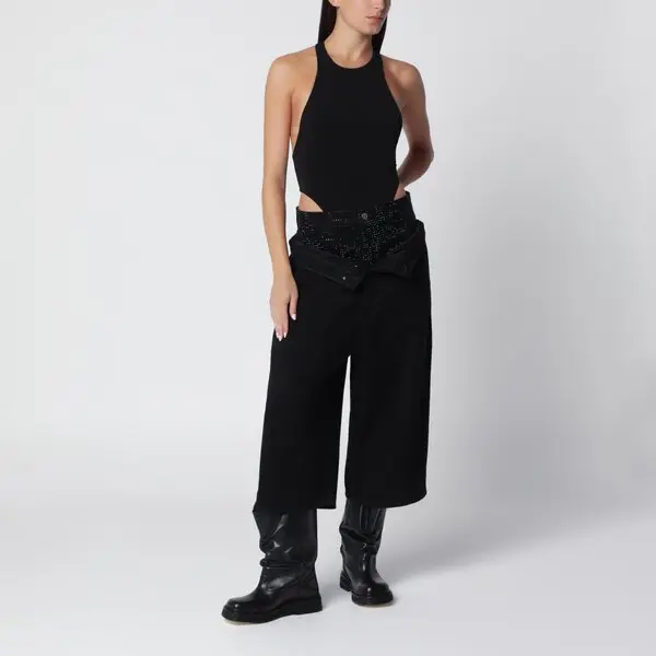 Attico Wide-leg Jeans Embellished With Crystals