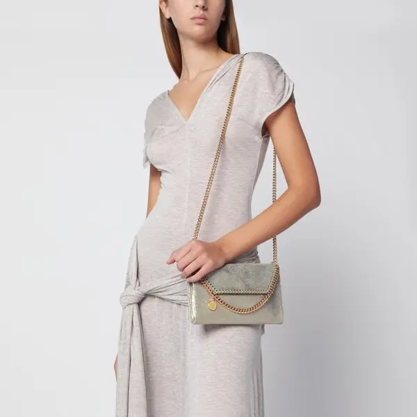 Stella McCartney Falabella Chain Wallet In Metallic Pyrite