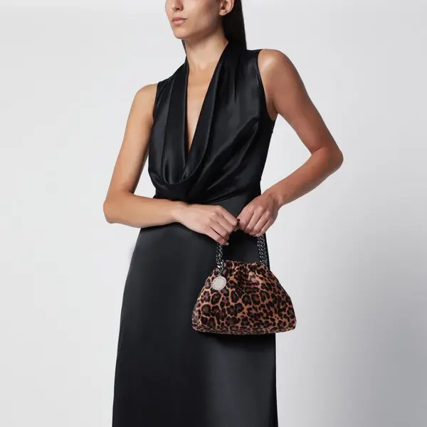 Stella McCartney Falabella Mini Drawstring Bag In Leopard Velvet