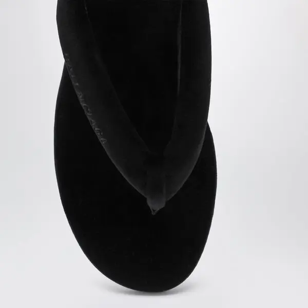 Balenciaga Stretch Velvet Wedge Thong Sandals - Black