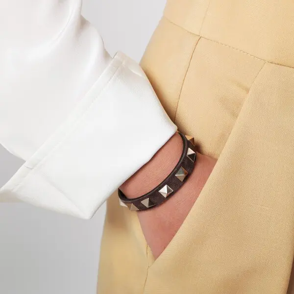 Valentino Garavani Rockstud Bracelet In Ebony Suede Leather
