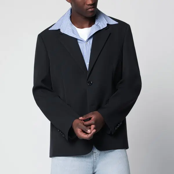 Balenciaga Dark Hybrid Overshirt In Wool Twill - Blue