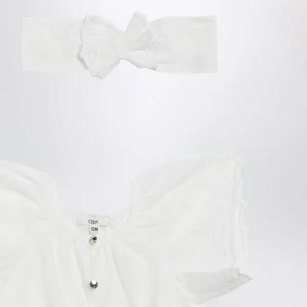Chloé Cotton Romper With Lace Trim And Matching Headband