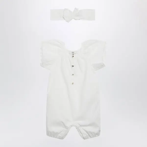 Chloé Cotton Romper With Lace Trim - White