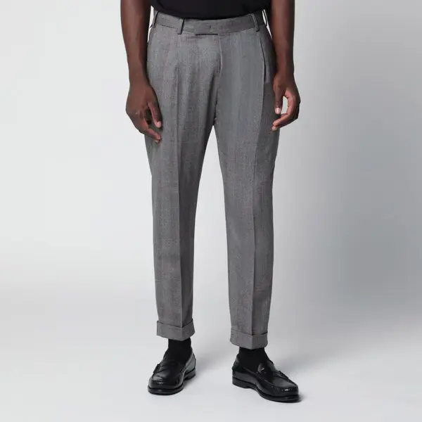 PT TORINO Tailored Slim-fit Trousers With Micro Herringbone Pattern