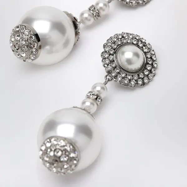 Alessandra Rich Silver-tone Pearl And Crystal Pendant Drop Earrings