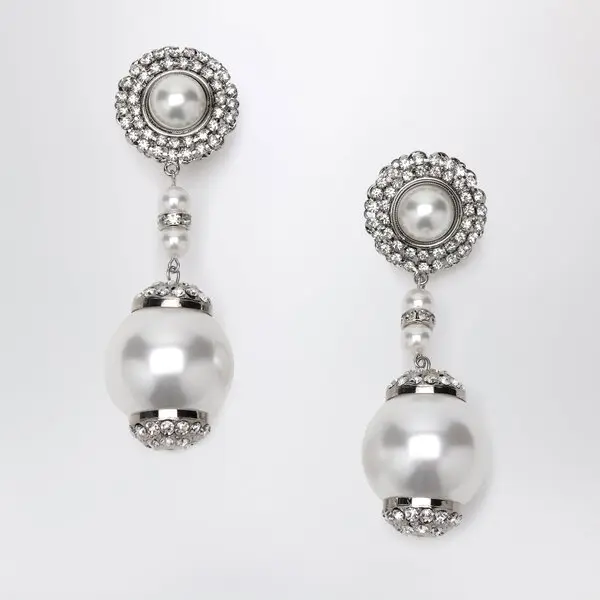Alessandra Rich Silver-tone Pearl And Crystal Pendant Drop Earrings - White