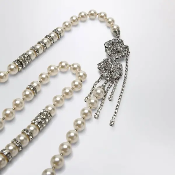 Alessandra Rich Pearl Necklace With Crystal Flower Clasp