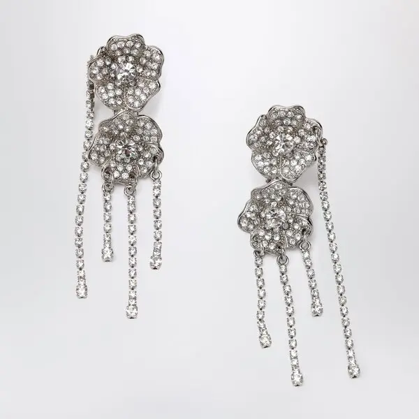 Alessandra Rich Crystal Flower Dangle Earrings - Metal