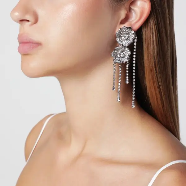 Alessandra Rich Crystal Flower Dangle Earrings