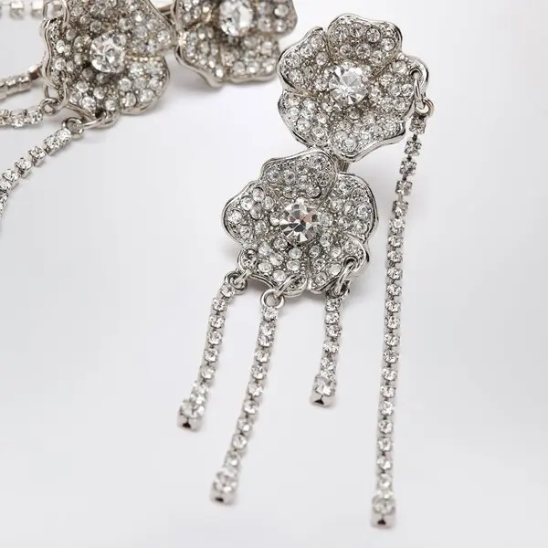 Alessandra Rich Crystal Flower Dangle Earrings