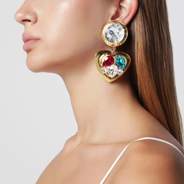 Alessandra Rich Heart Pendant Clip-on Earrings